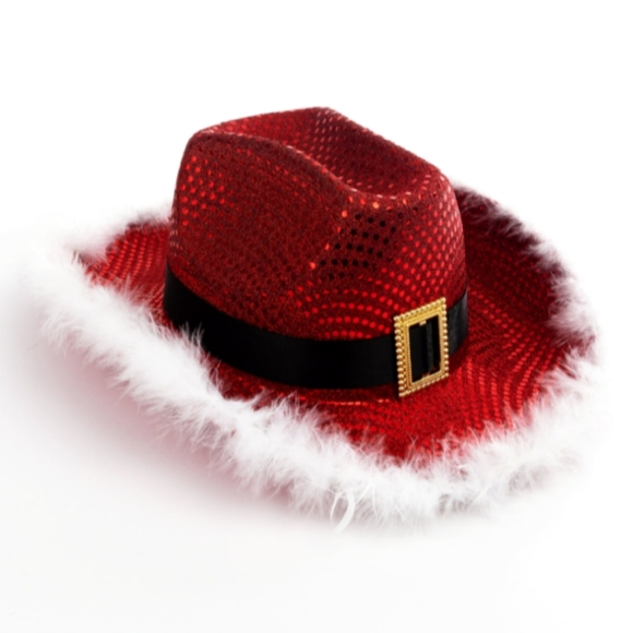 Accessories | Red Sequin Santa Hat With White Faux Fur Trim Nwot | Poshmark